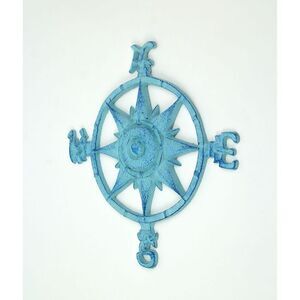 Zeckos | Wall Decor | Weathered Blue Cast Iron Compass Rose Wall ...